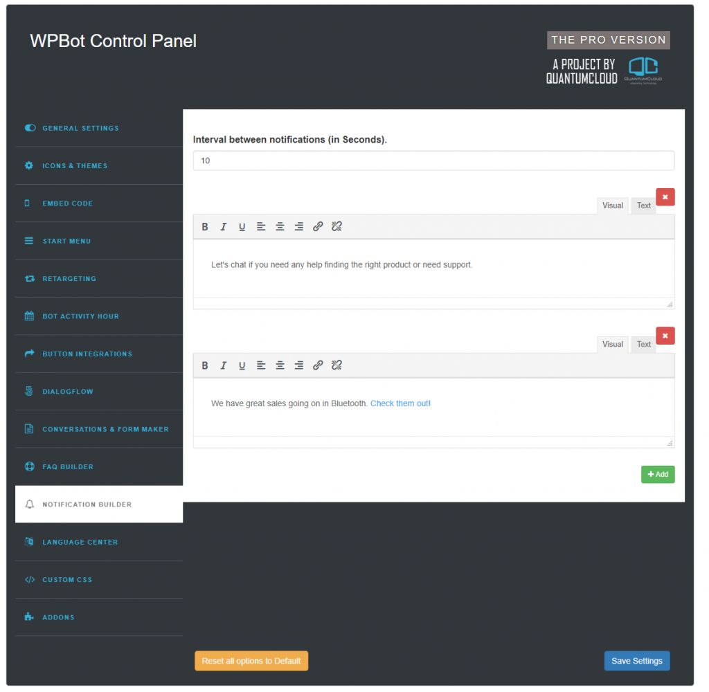 WPBot 19 Notification Builder - WordPress by QuantumCloud